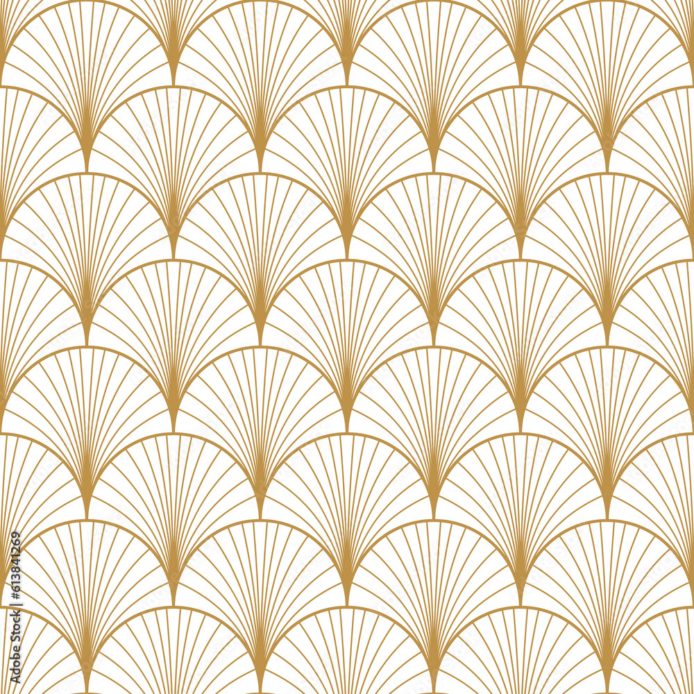 seamless pattern art deco with golden fan shape and line, png with ...