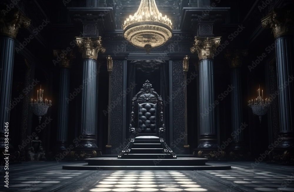 Decorated empty throne hall. Black throne. Stock Illustration | Adobe Stock