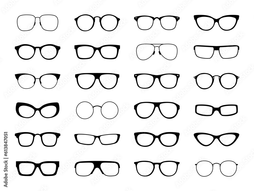 Glasses set. Sunglasses silhouettes. Glasses frames icon collection ...