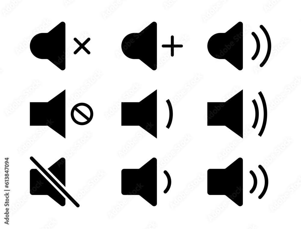 Sound volume icon set. Volume icons. Speaker icon. Volume control on ...