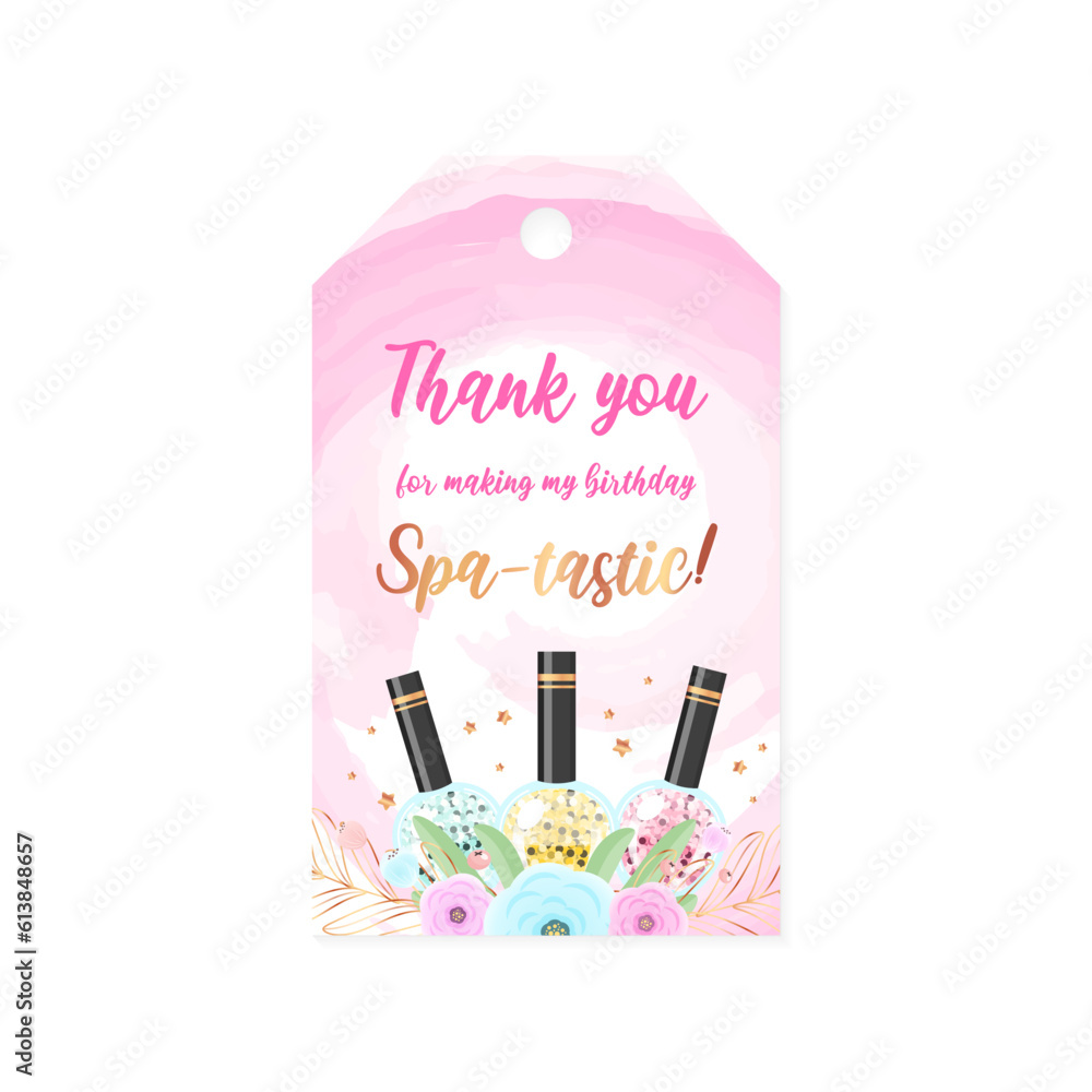 Birthday Thank you card. Beautiful spa party gift tag background ...