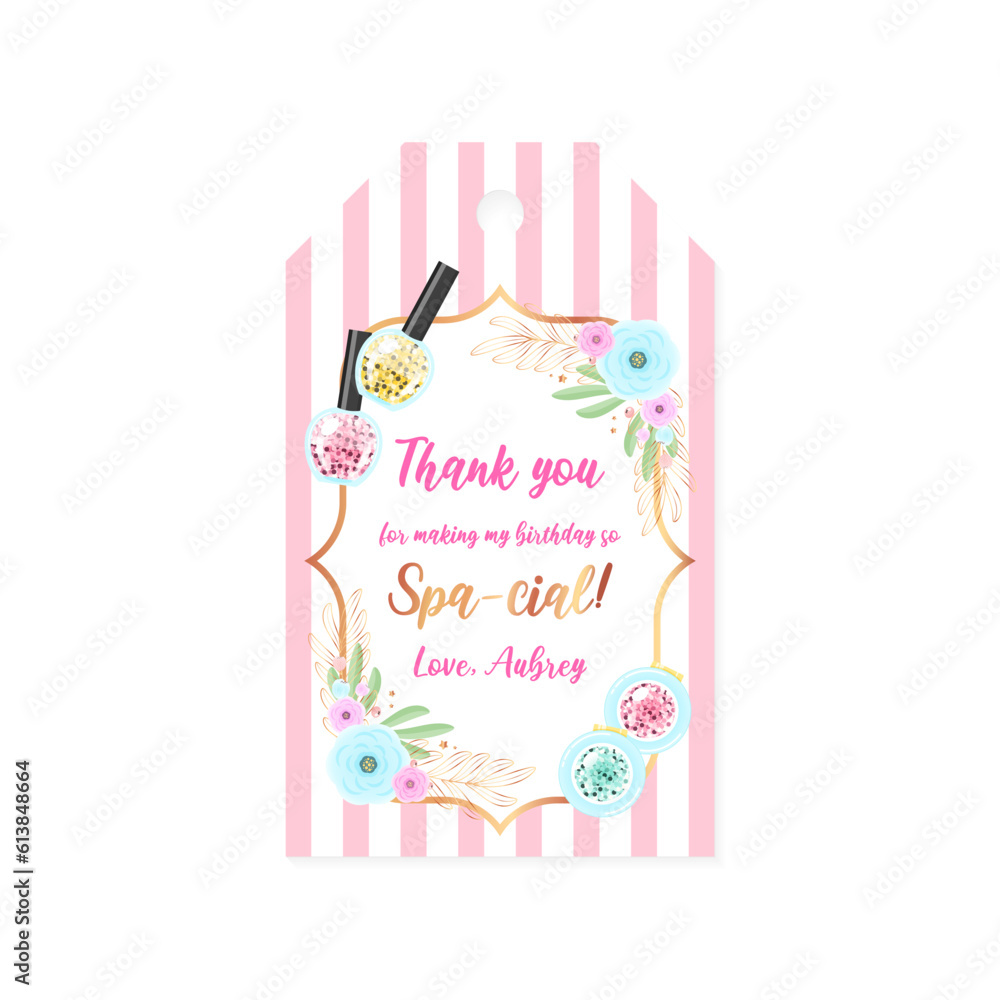 Birthday Thank you card. Beautiful spa party gift tag background ...