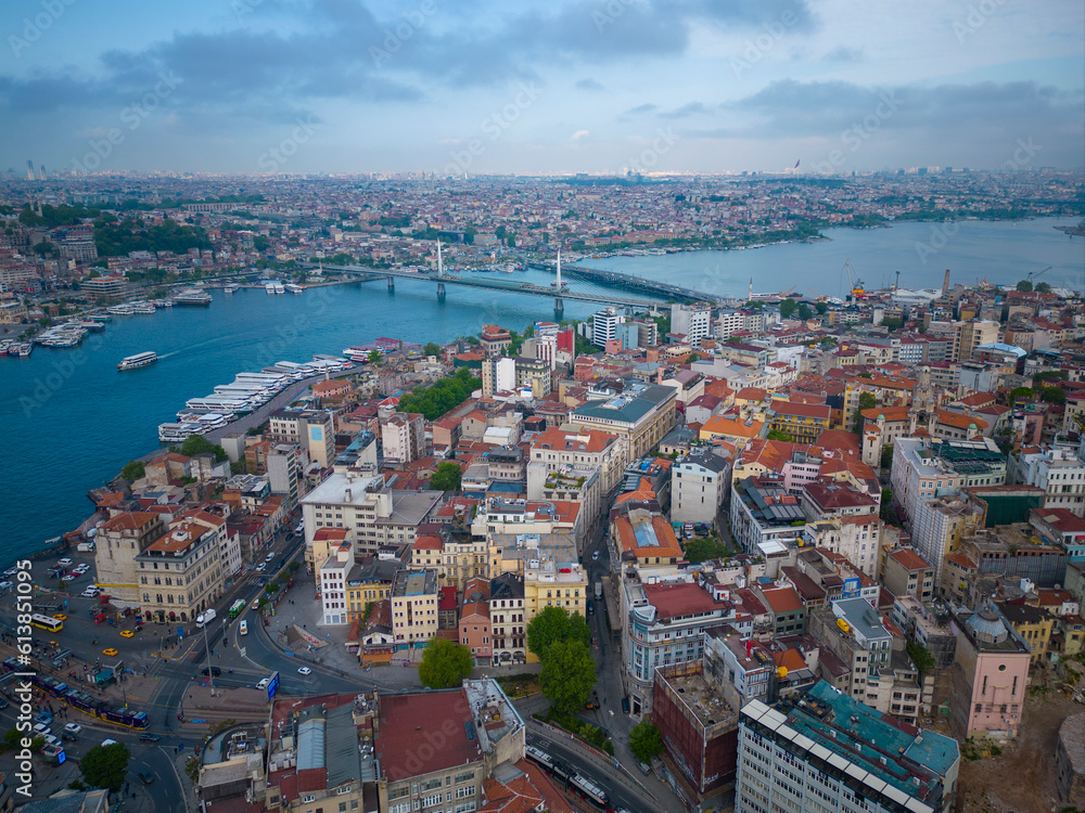 Golden Horn Bridge and Ataturk Bridge over Golden Horn and Beyoglu ...