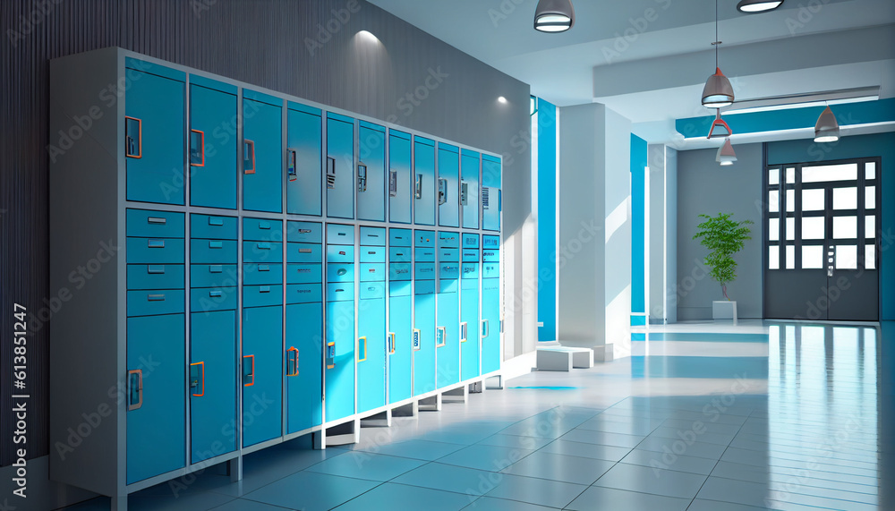 Blue Room with school lockers, Changing room elementary school ...