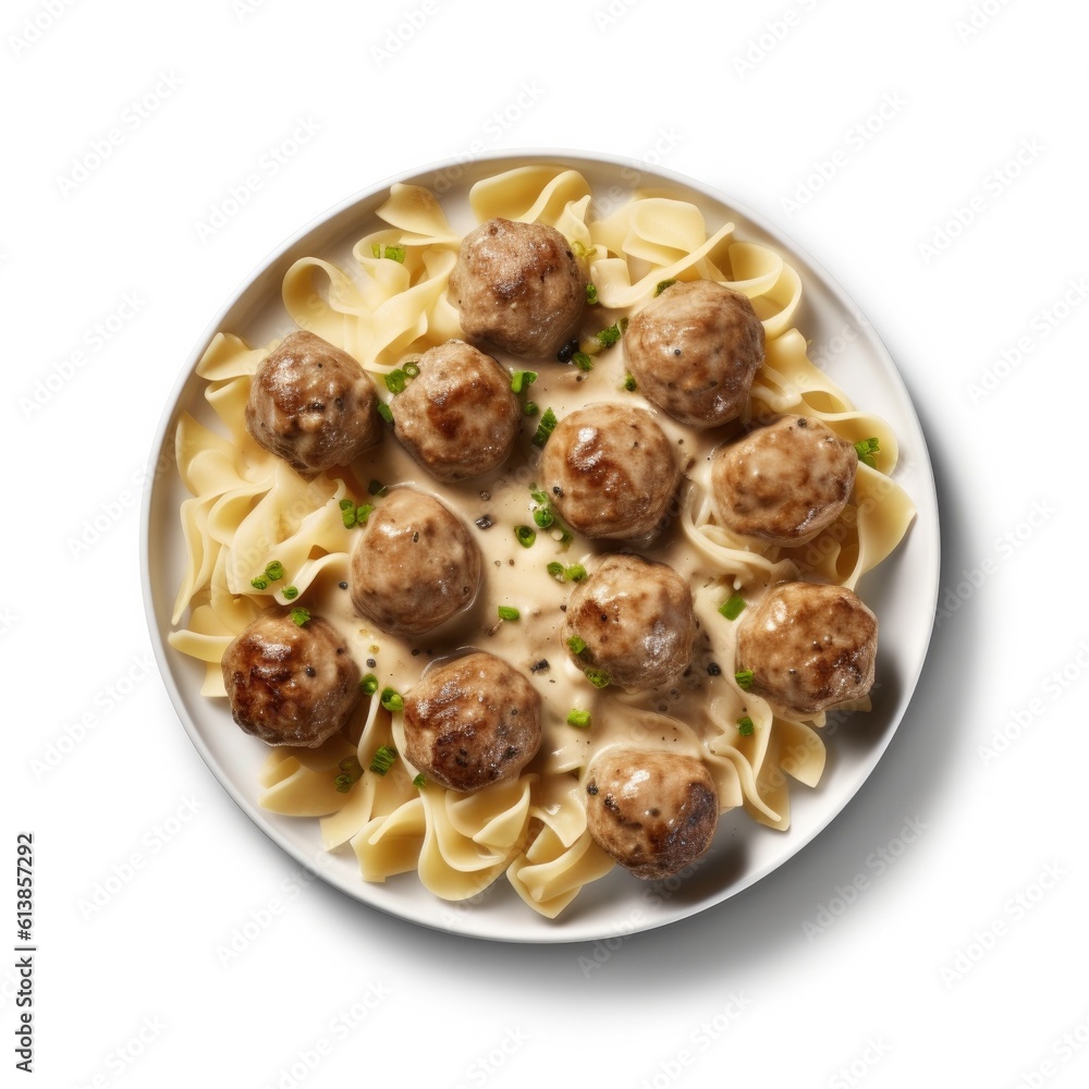 Delicious Plate of Swedish Meatballs with Noodles Isolated on a White ...