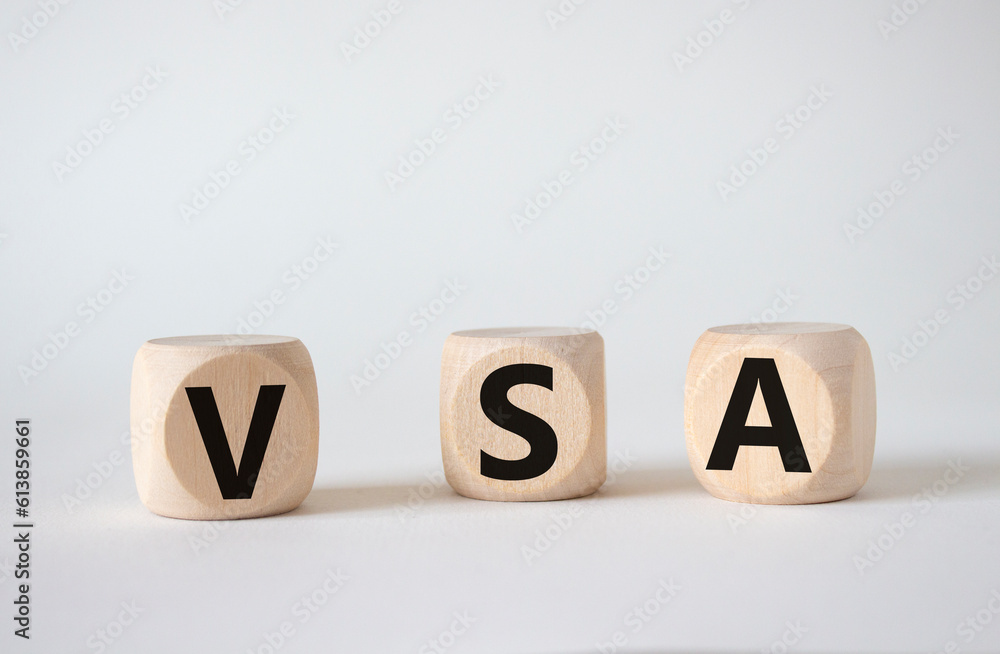 VSA - Volume Spread Analysis symbol. Wooden cubes with word VSA ...