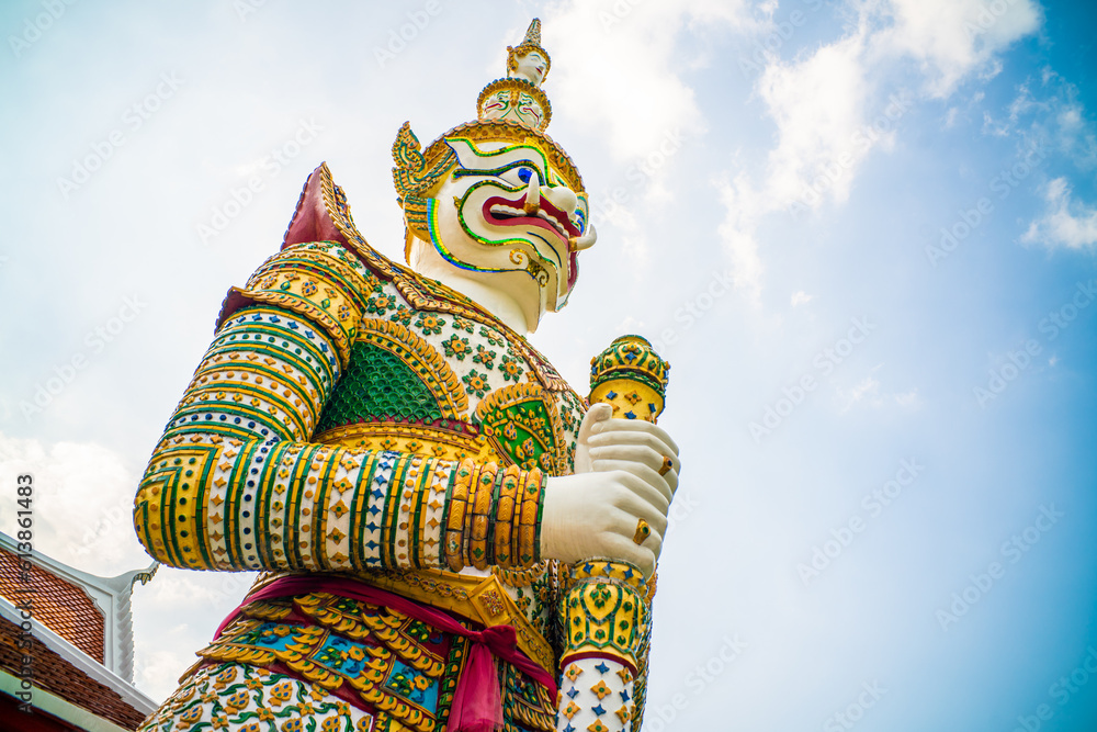 Giant demon stand in temple of dawn tourist attraction sighseeing Stock ...