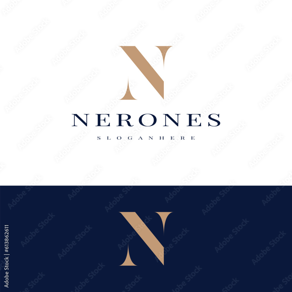 elegant simple minimal luxury serif font alphabet letter N logo design ...