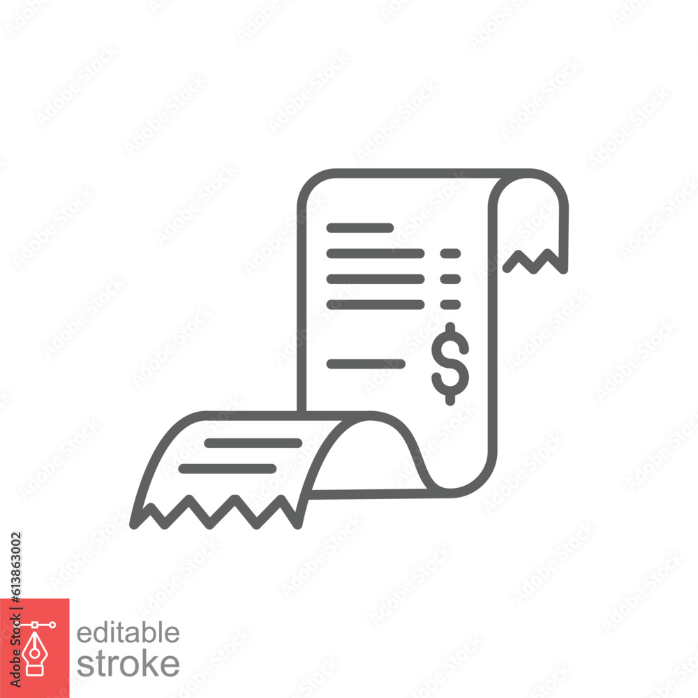 Cashier receipt icon. Simple outline style. Bill paper, invoice ...