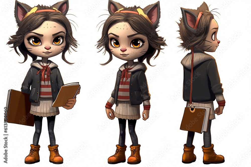 Cartoon Cat Girl Character Sheet. Generative AI. A digital illustration ...