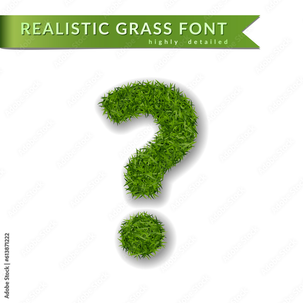 Grass symbol question mark for text, dot, alphabet 3D design. Green ...
