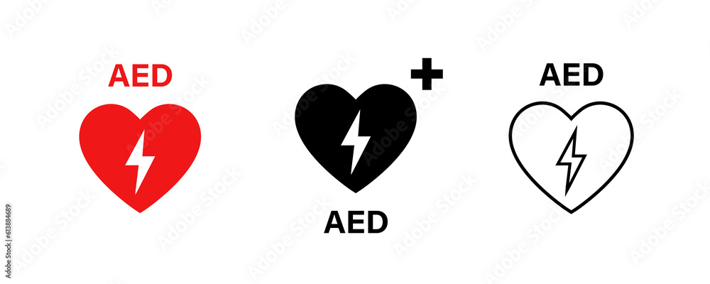 AED icon. Heart electricity icon. CPR AED icon. Aid emergency Stock ...