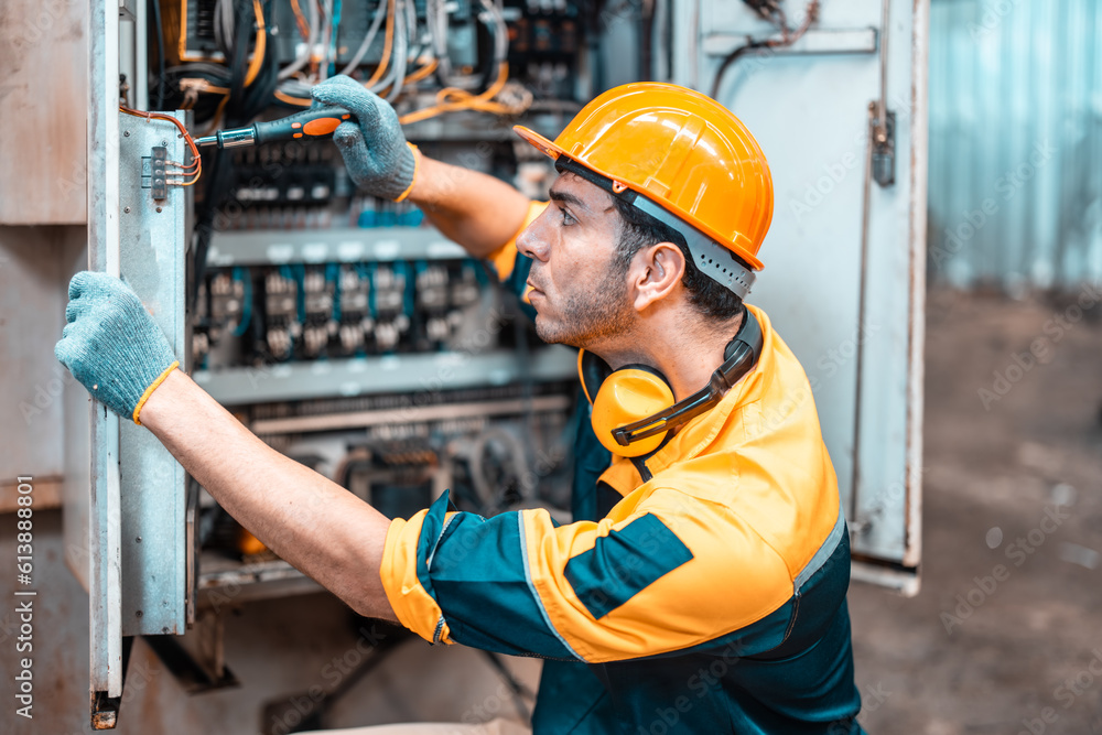 Electrical technician tests wiring, polarity, grounding, voltages and ...