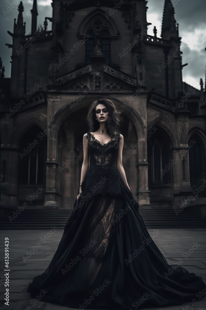 Illustration Fantasy girl princess in beautiful dress and magic gothic ...