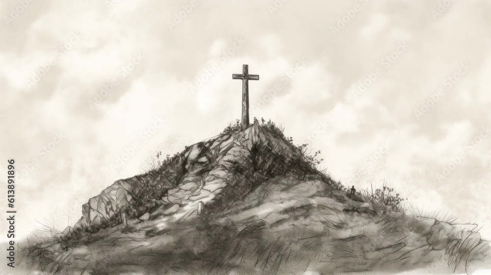 Handsketch drawing of cross on top of hill Stock Illustration | Adobe Stock