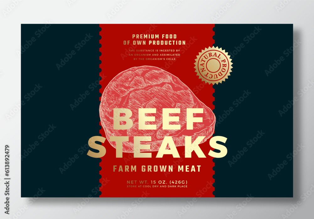 Farm Grown Beef Steak Abstract Vector Packaging Label Design Template ...