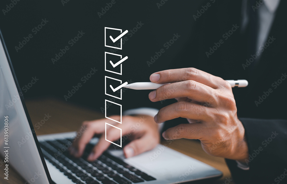 Businessman tick correct mark to approve document iso checklist icon ...