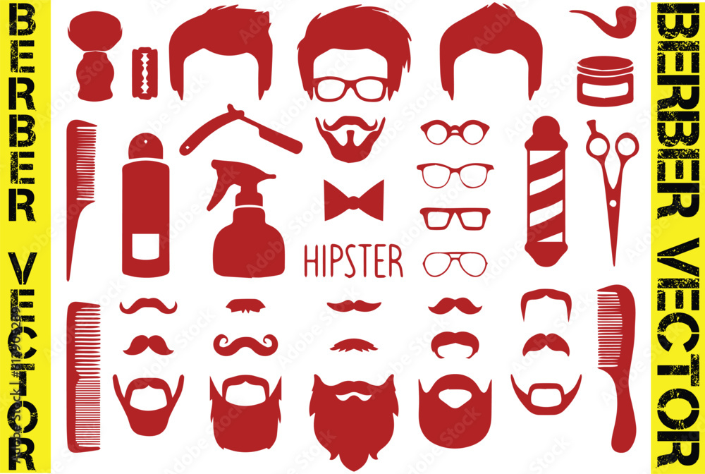 Vintage barber elements set, Vector monochrome collection barbershop ...