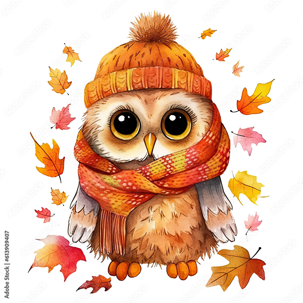 Watercolor Cute Autumn Owl Clipart Sublimation Stock Photo | Adobe Stock