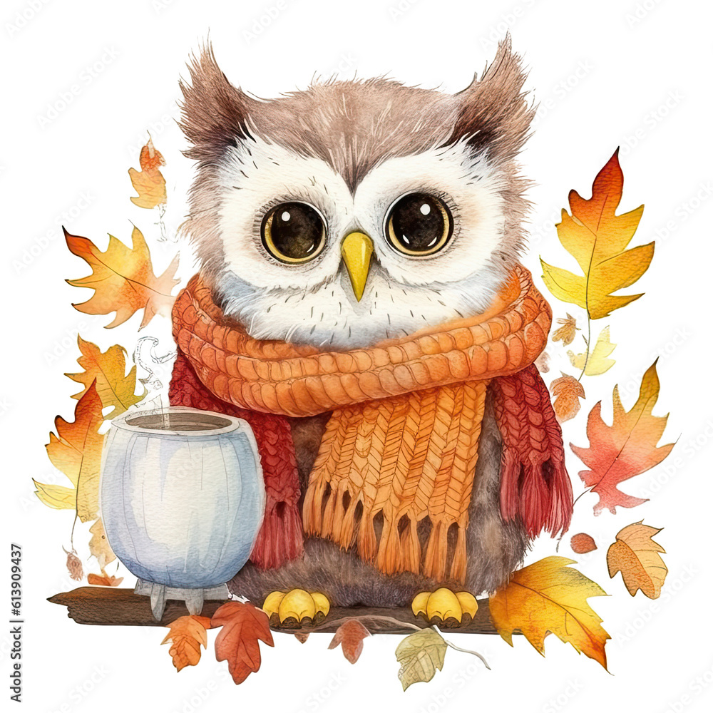 Watercolor Cute Autumn Owl Clipart Sublimation Stock Photo | Adobe Stock