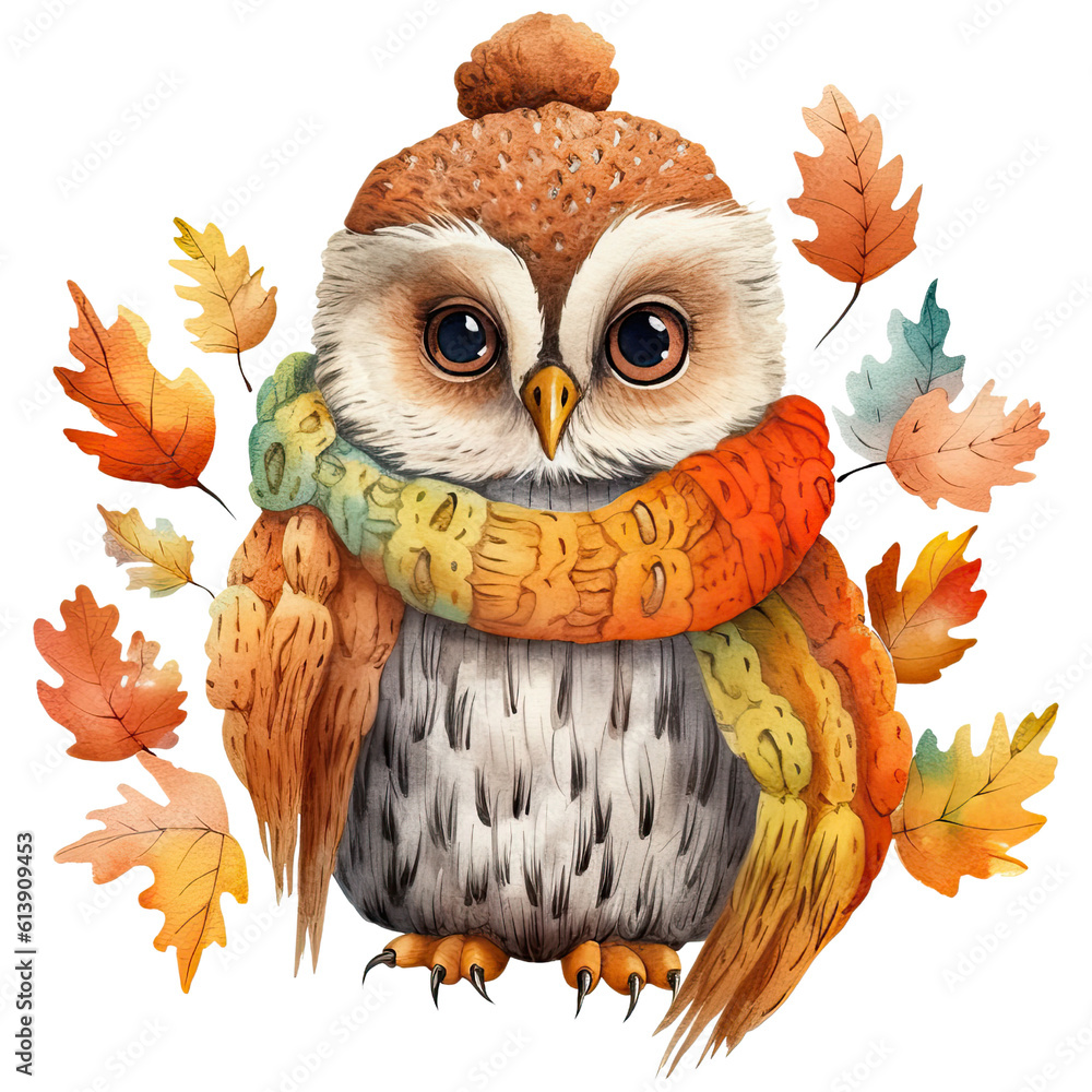 Watercolor Cute Autumn Owl Clipart Sublimation Stock Photo | Adobe Stock