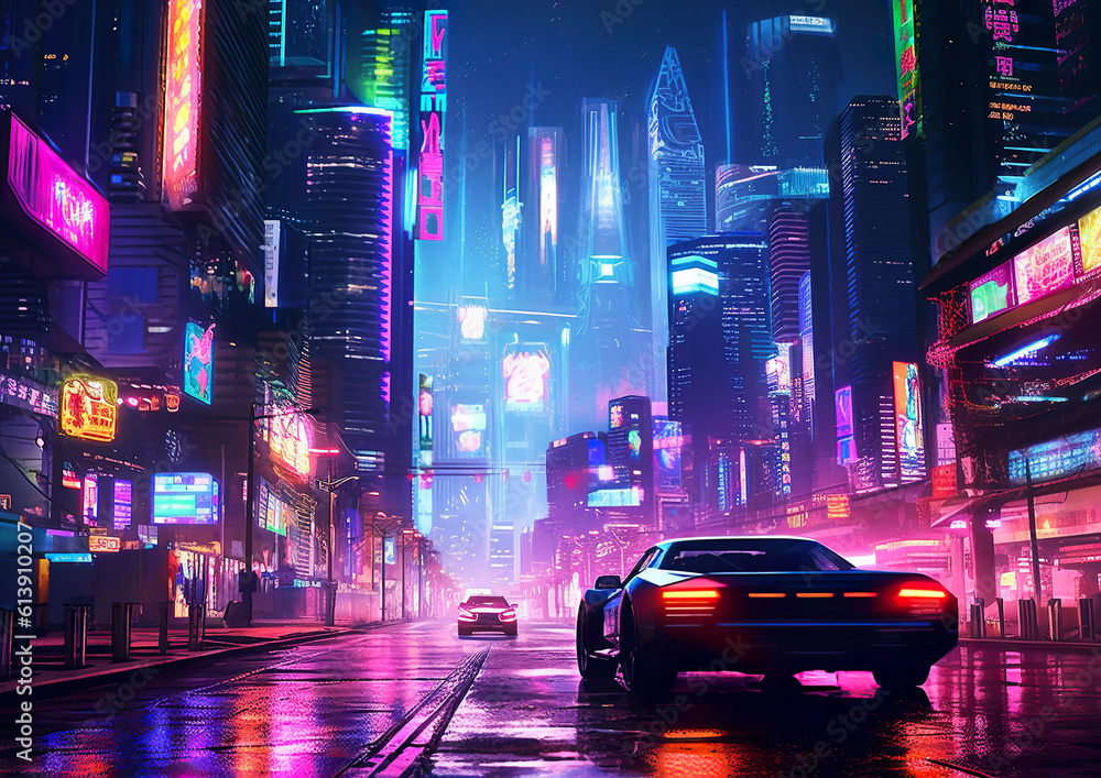 An illustration of a futuristic city at night and a sci-fi vision of a ...
