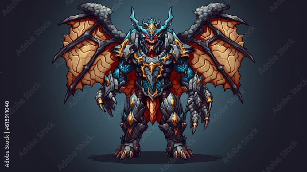 Epic 2D Gaming Character Design, Dragon Boss Armor Stock Illustration ...