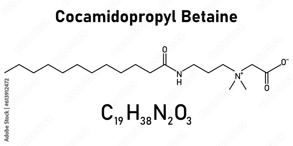 Chemical structure of Cocamidopropyl Betaine (C19H38N2O3). Chemical ...