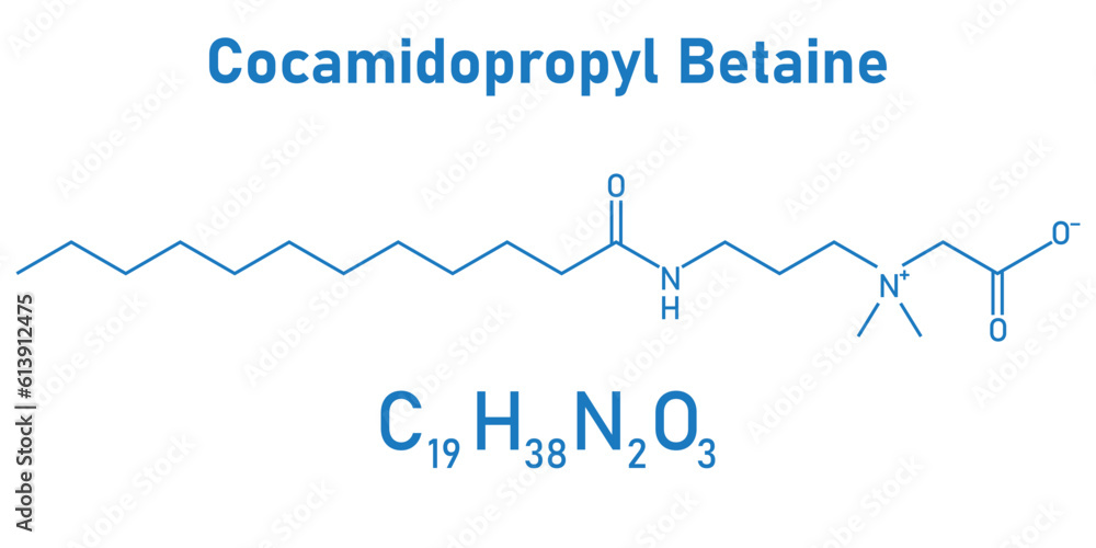 Chemical structure of Cocamidopropyl Betaine (C19H38N2O3). Chemical ...