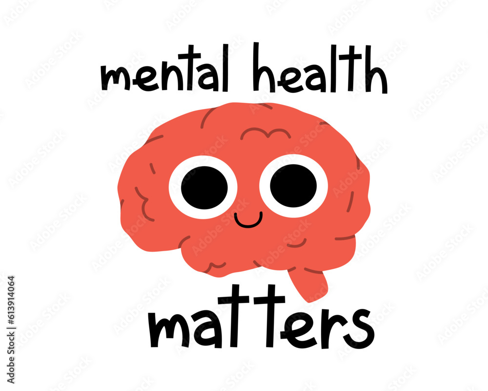 Hand drawn cute illustration of mental health matters lettering phrase ...