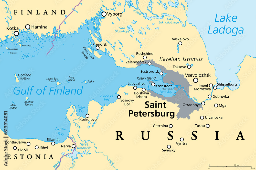 Saint Petersburg area, political map. Second-largest city in Russia ...