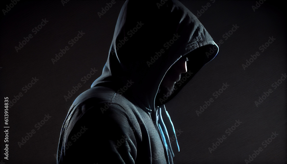 Hacker in the hood silhouette in the dark isolated on white background ...