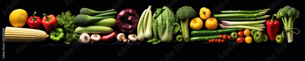 Beautiful and colorful vegetables banner with black background ...