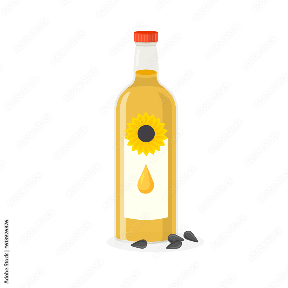 Sunflower oil packaging. Bottle design element for menu, label ...