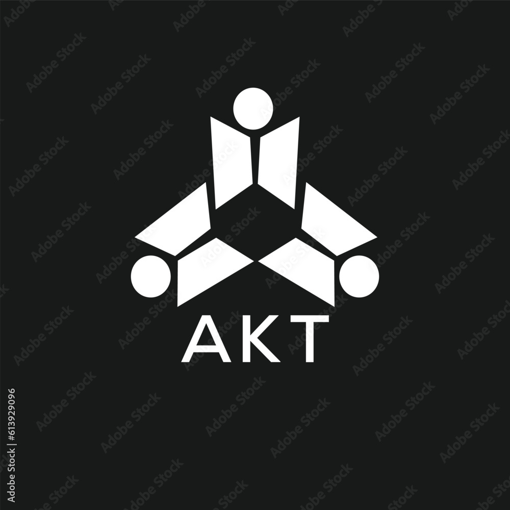 AKT white color thee letter logo. black background. triangle Monogram ...