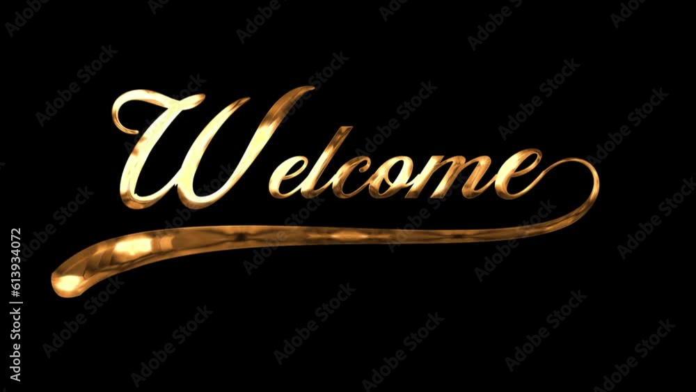 Luxury welcome animation, gold color on black background. ink drops ...