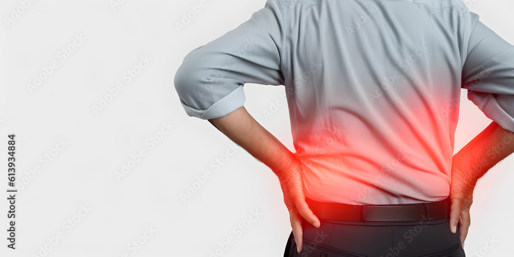 Asian man suffering from low back and loin pain. AI generated. Stock ...