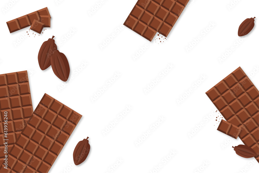 Chocolate background with cocoa beans. Chocolate bar. Milk chocolate ...