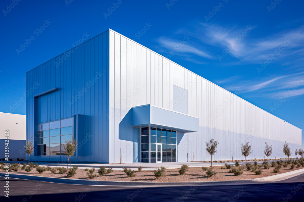 Modern sleek warehouse office building facility exterior architecture ...