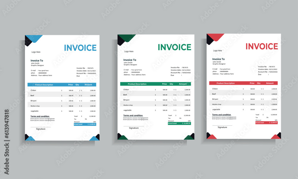 Invoice template design, Invoicing quotes, money bills, price invoices ...