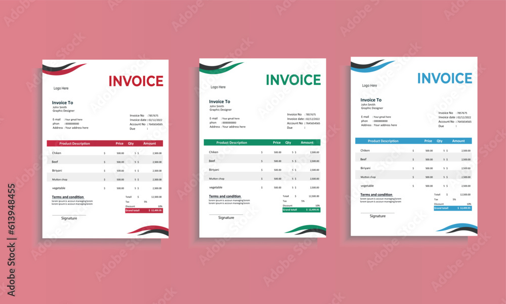Invoices templates. Price receipt, payment agreement, and invoice bill ...