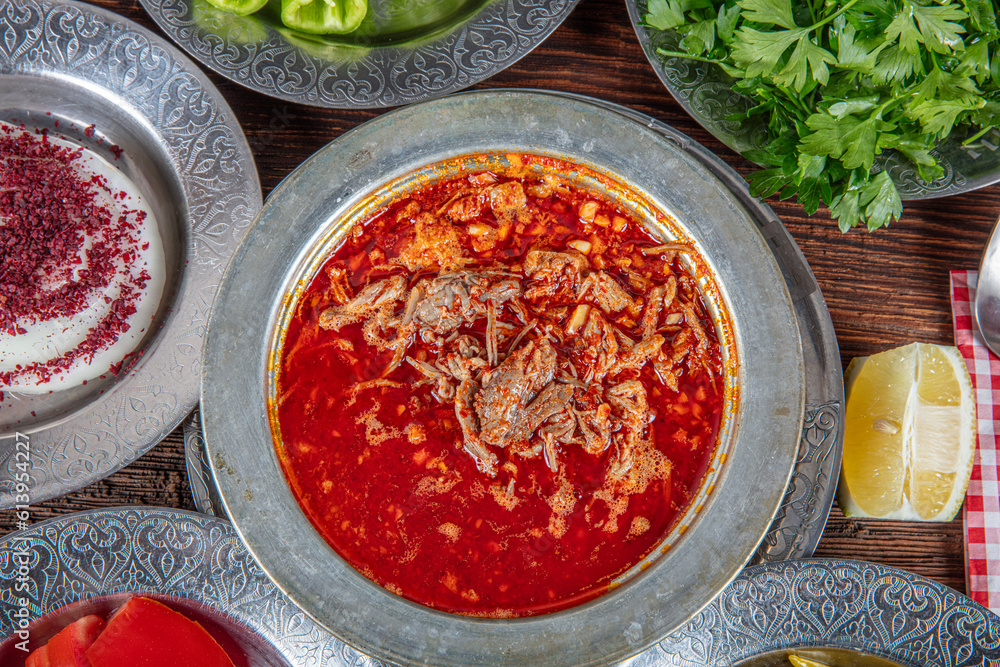 Turkish Soup Kelle paca with Lamb Meat, Chopped Garlic and Vinegar ...