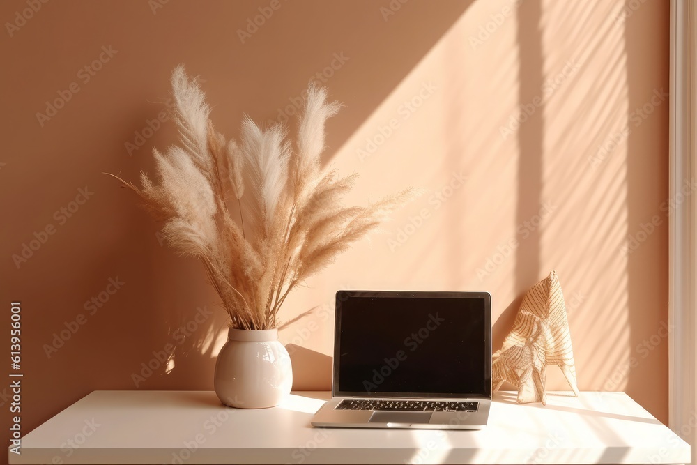 An aesthetic influencer's boho-styled office workspace interior design ...