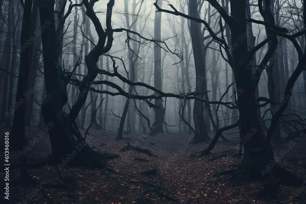 Creepy dark forest with dry trees. Created using generative AI. Stock ...
