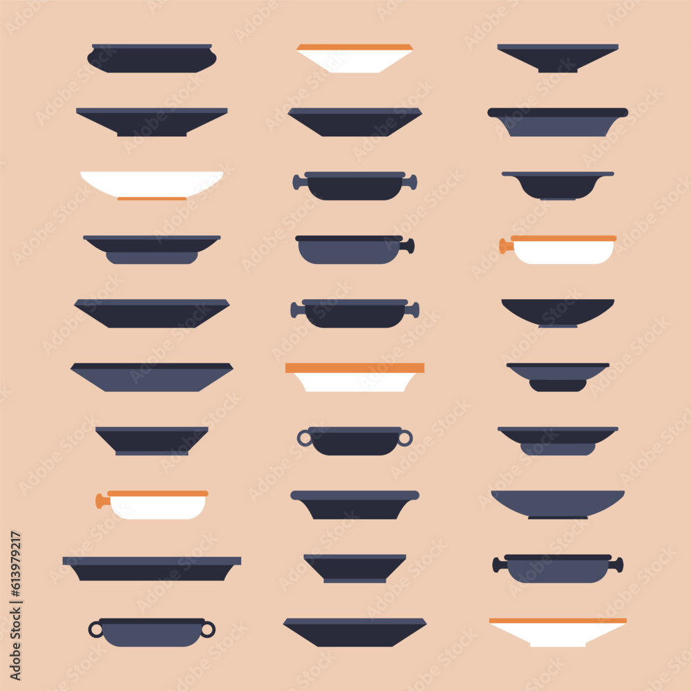 Vector flat illustration set. Various dishes for food. Smoked dishes ...