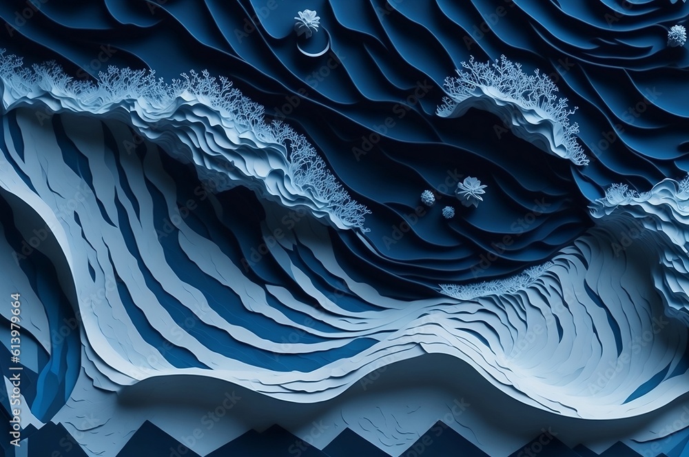 Aesthetic Layered Paper Art in Dreamy Blue with Starry Night Background ...