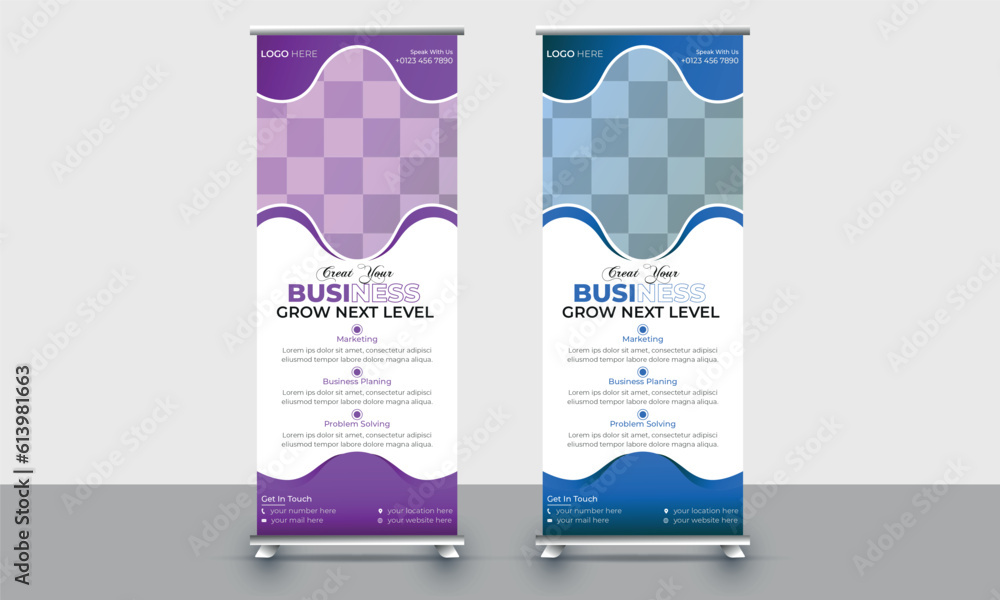 White background, modern roll-up-banner, pull-up banner, international ...