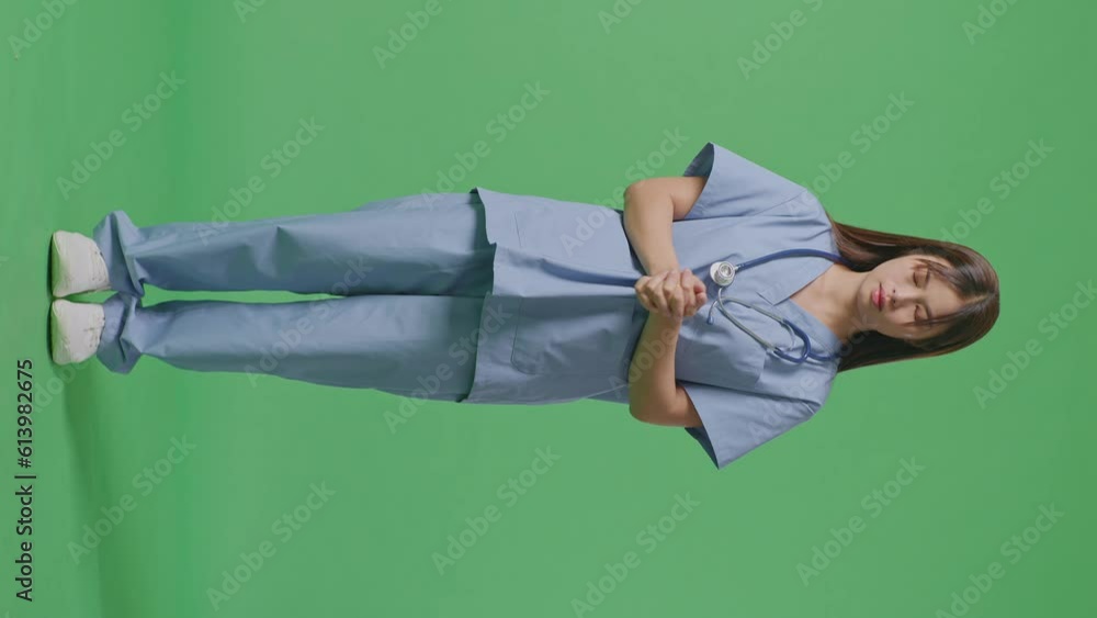 Full Body Of Asian Female Doctor With Stethoscope Pray For Something On ...