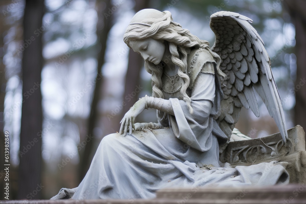 beautiful crying angel statue in the abandoned monumental cemetery ...