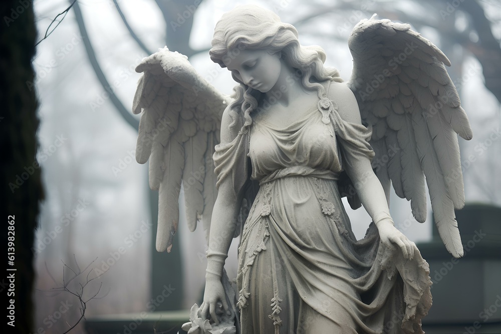 beautiful crying angel statue in the abandoned monumental cemetery ...